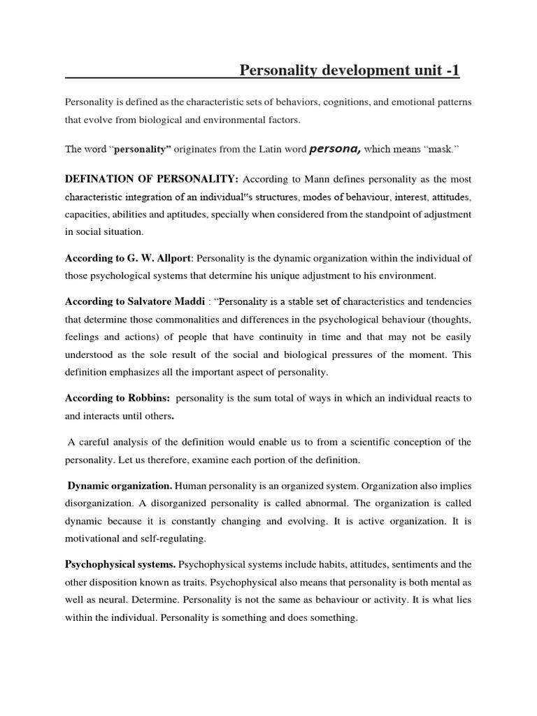 Personality Development Unit 1 | Download Free PDF | Id | Personality Type