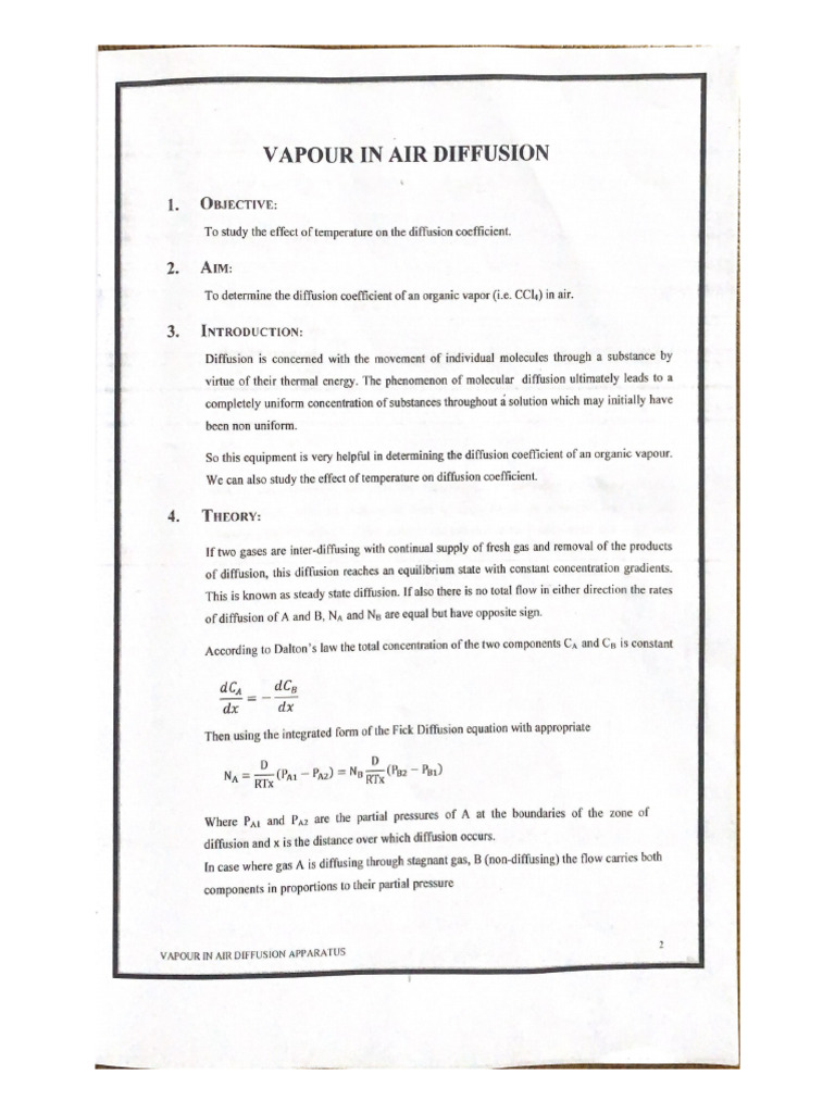 Vapour in Air Diffusion | PDF