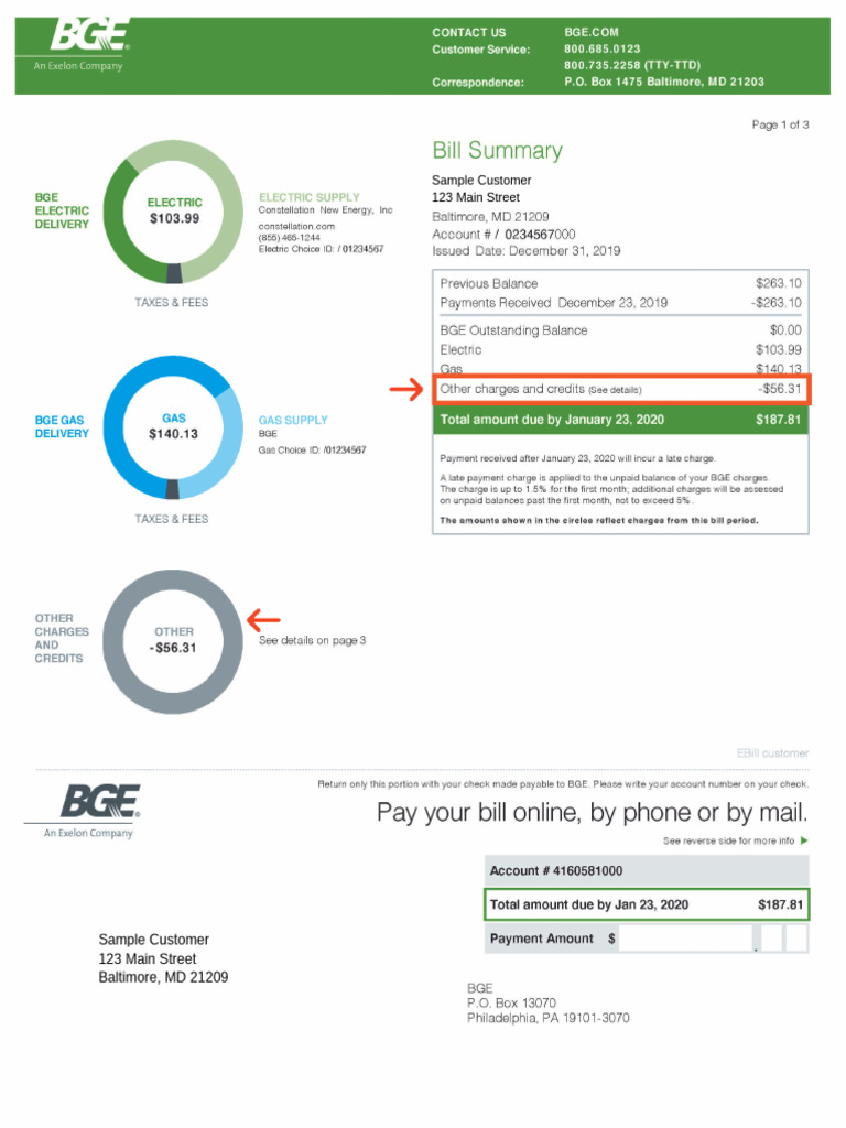BGE Bill Sample with Solar Credits | PDF