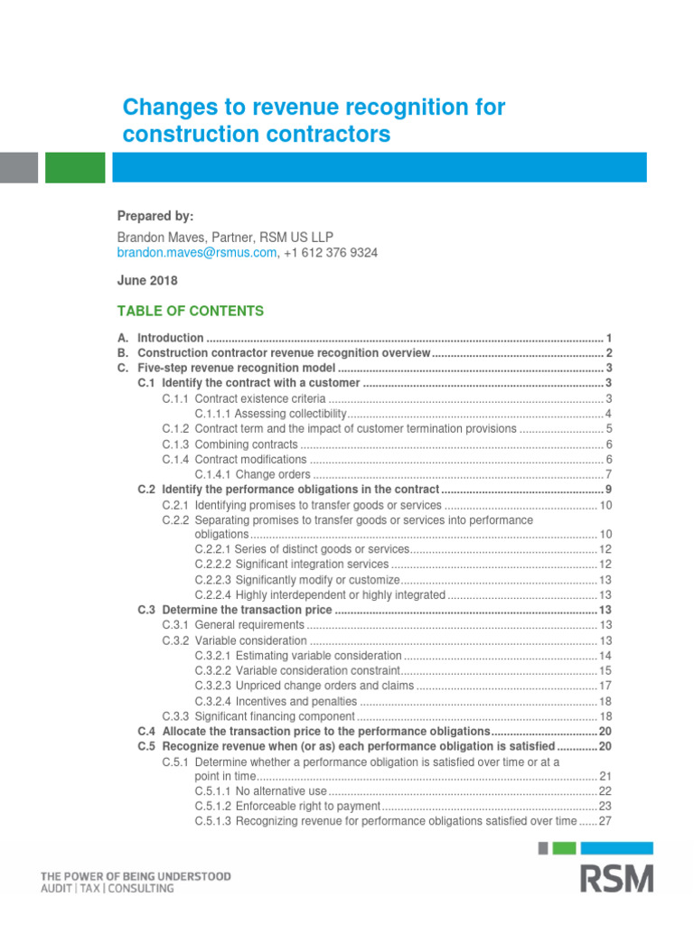 Changes To Revenue Recognition In The Construction Industry Pdf