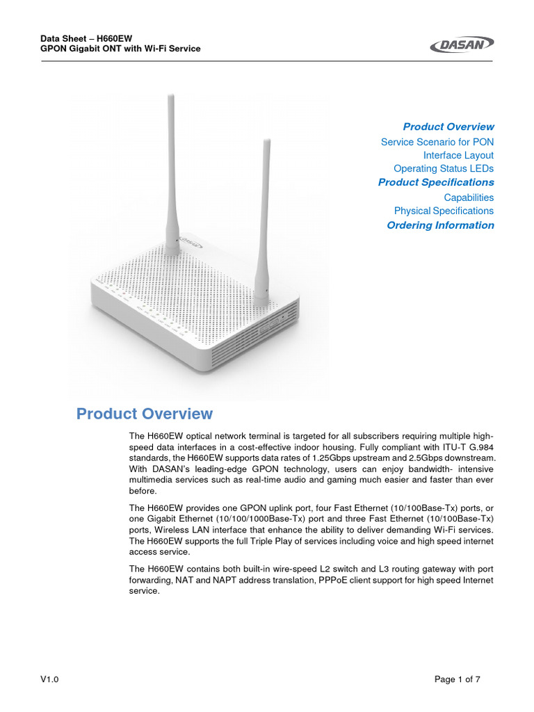 (H660EW) - ONT Dasan | PDF | Wi Fi | Computer Network