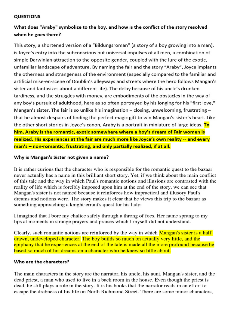 Araby Questions and Answers | PDF | Narration