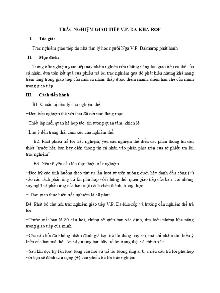 TRẮC NGHIỆM GIAO TIẾP V.P. Dakharop | PDF