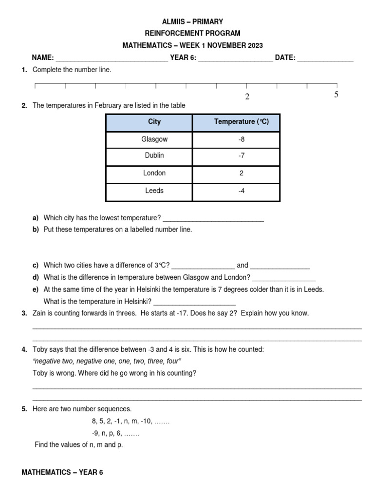 YEAR 6 MATHEMATICS REINFORCEMENT | PDF | Numbers | Mathematical Notation