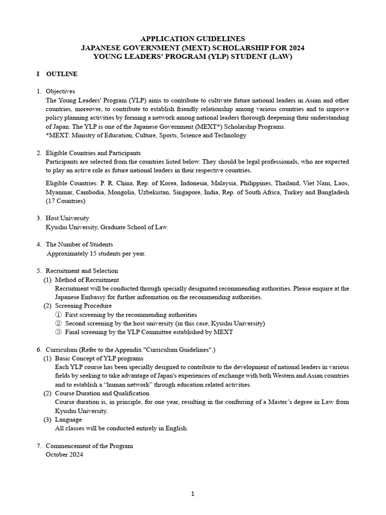Application Guidelines Japanese Government (Mext) Scholarship For 2024 ...