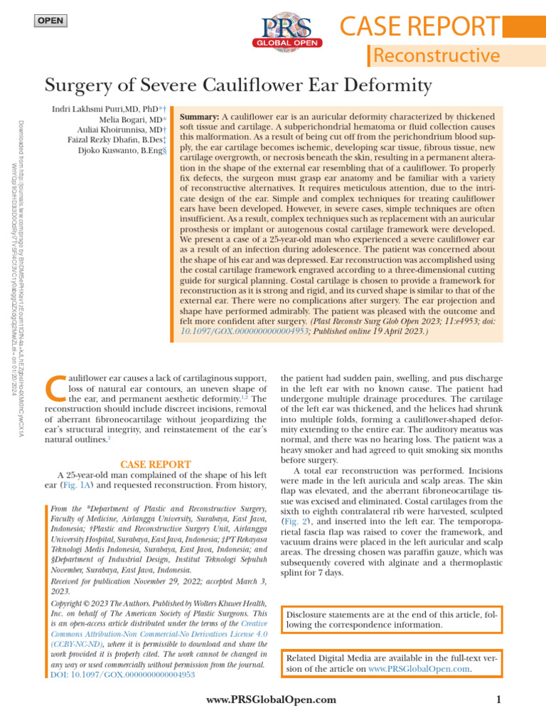 Surgery of Severe Cauliflower Ear Deformity.40-1 | PDF | Medical ...