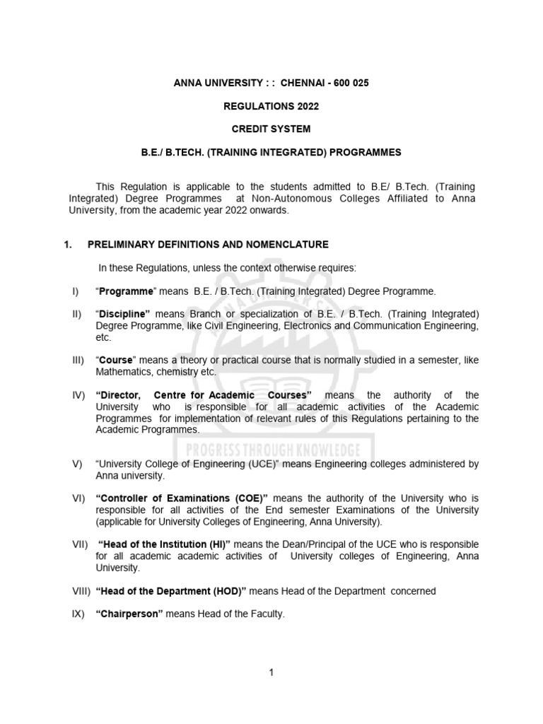 Regulations 2022 BE.,Btech., TNEA | PDF | Thesis | University And College Admission
