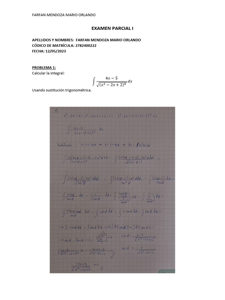 Calculo Integral Examen Parcial I | PDF