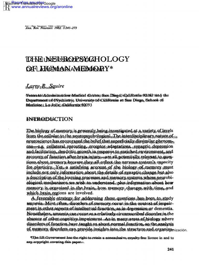 The Neuropsychology Of Human Memory Pdf Amnesia Memoria