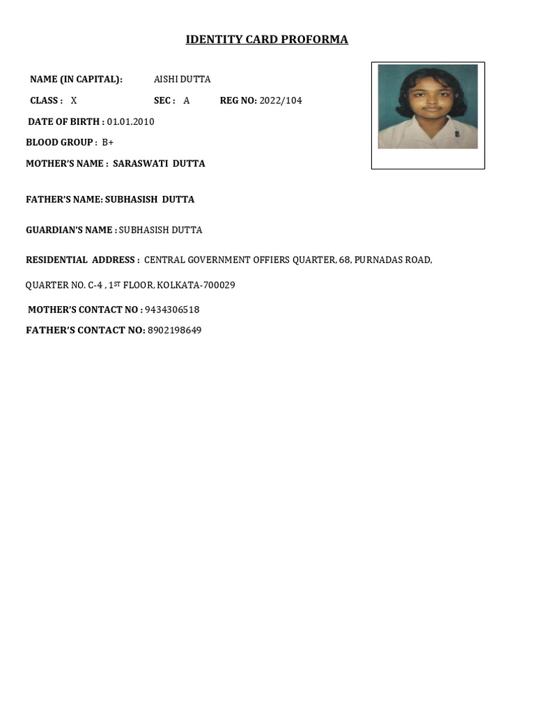 Student Identity Card Details | PDF