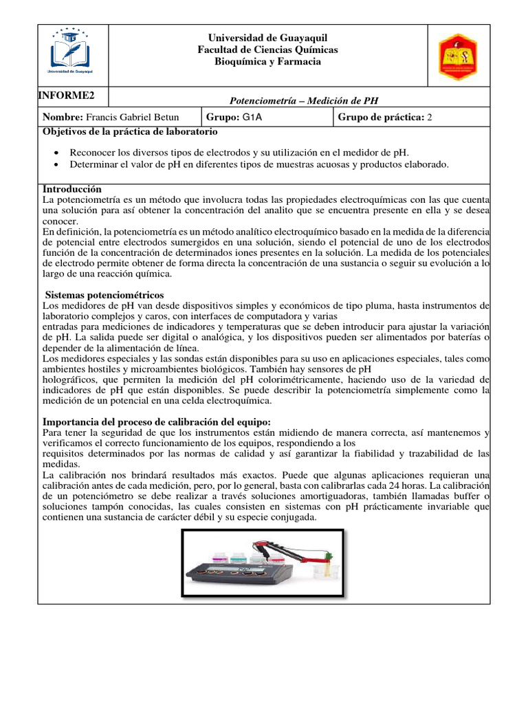 INFORME 2 PH | PDF | Ph | Calibración