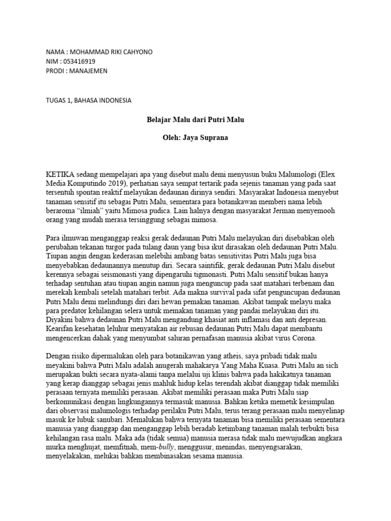 Tugas 1 Ut, Bahasa Indonesia Manajemen | PDF