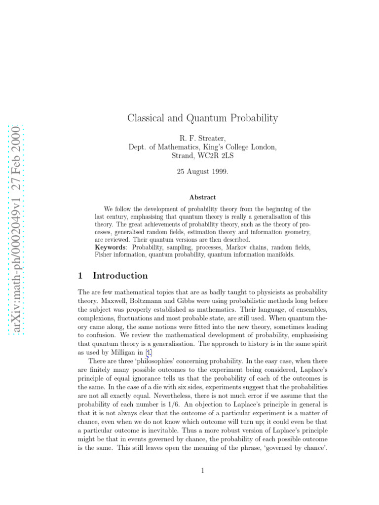 Classical and Quantum Probability | PDF | Probability | Measure (Mathematics)