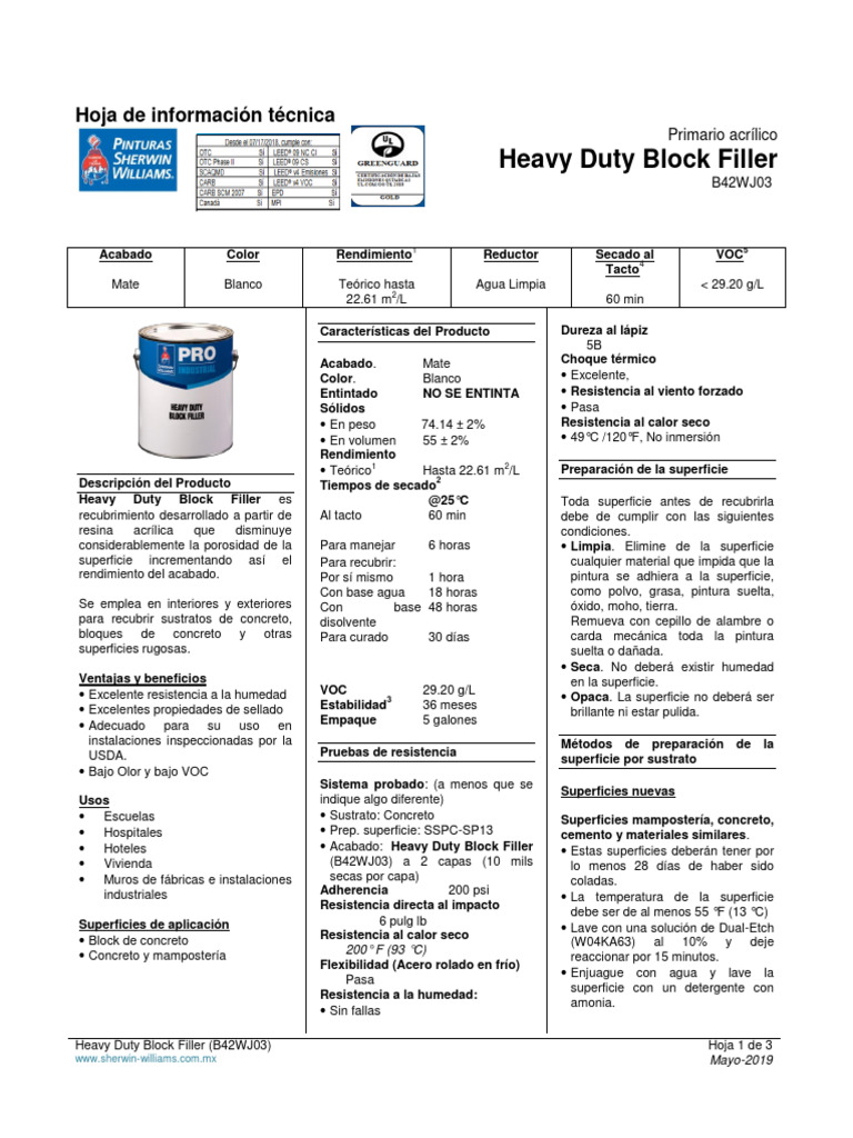 Ficha Técnica: Heavy Duty Block Filler | PDF