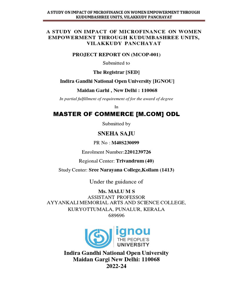 Sneha Project | PDF | Methodology | Microfinance