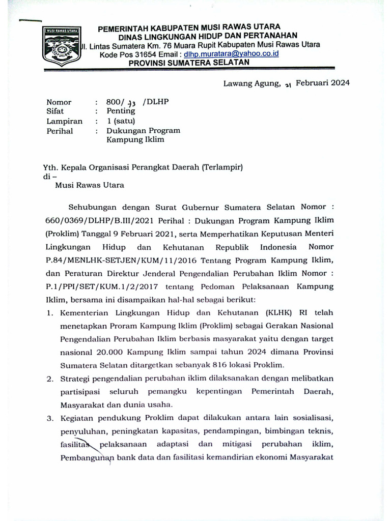 Dukungan OPD 2024 Proklim | PDF