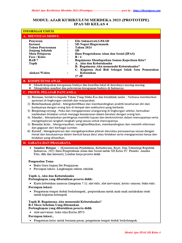 Modul Ajar IPAS BAB 7 KELAS 4 Edit | PDF Modul Ajar IPAS BAB 7 KELAS 4 Edit | PDF