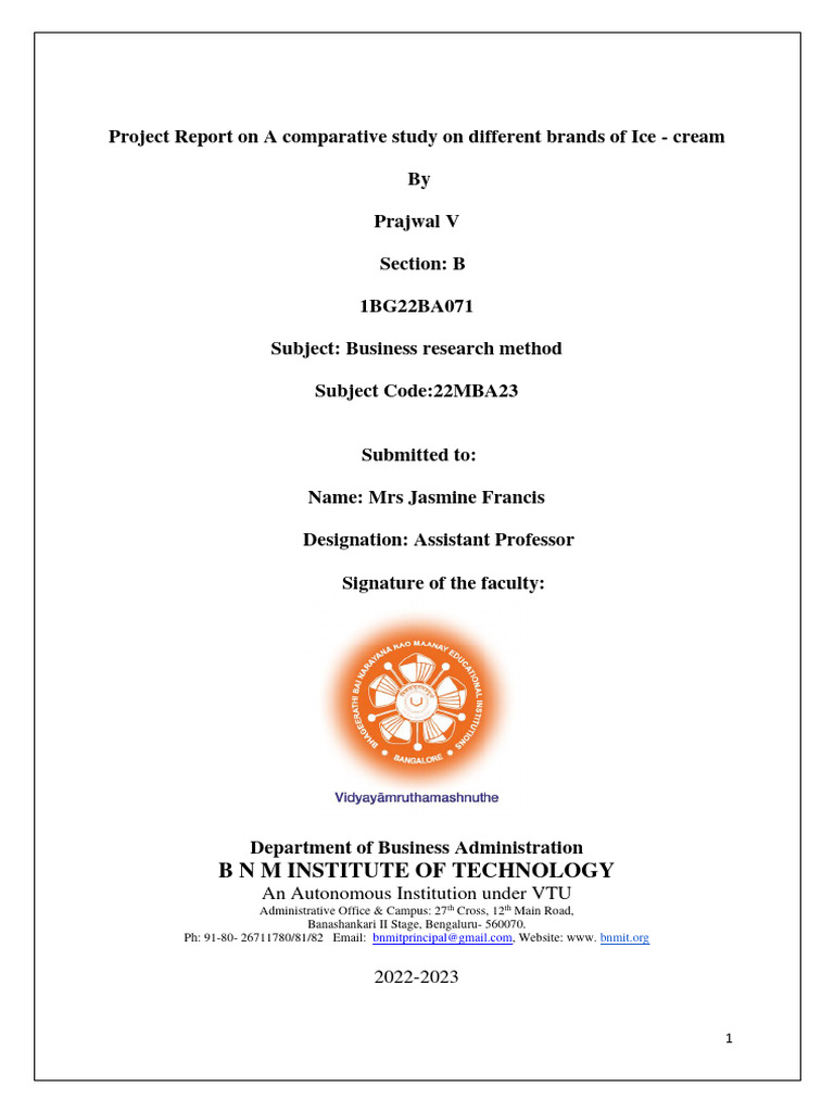 BRM Report 1 | PDF | Ice Cream | Brand