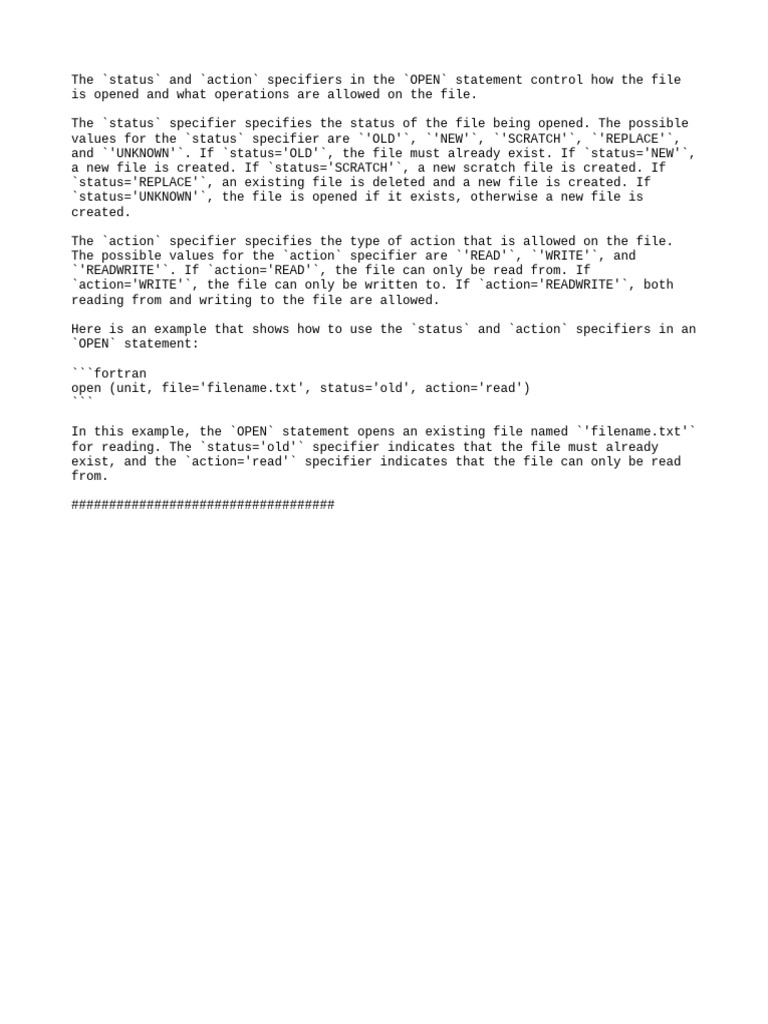 OPEN Statement: Status and Action Explained | PDF