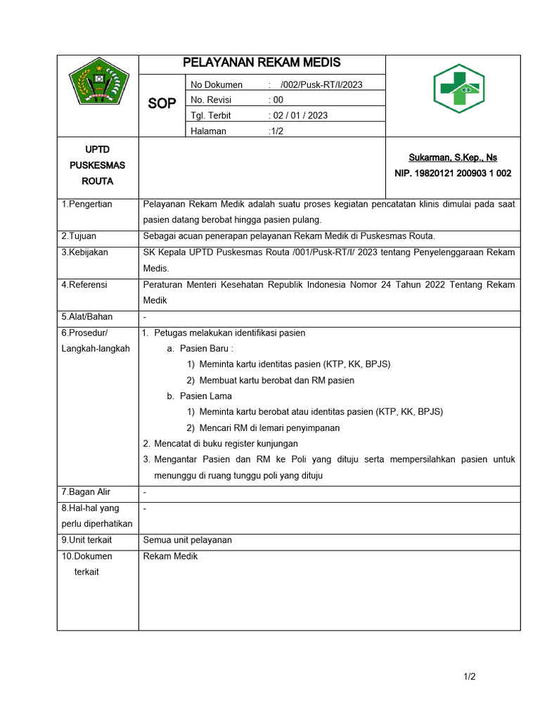 Sop Pelayanan Rekam Medis | PDF | Sains & Matematika