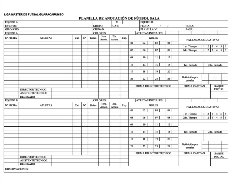 Planilla Futsal Anterior | PDF | Asociación de Futbol | Deportes