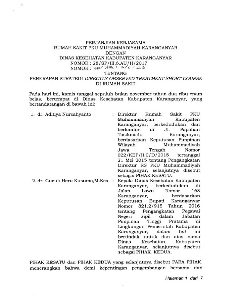 Contoh MOU Pks Rs Pku Muhammadiyah Kra n Dinkes | PDF