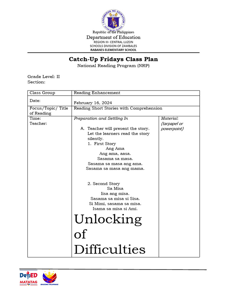 Catch Up Fridays Plan I Feb 16 2024 | PDF | Learning