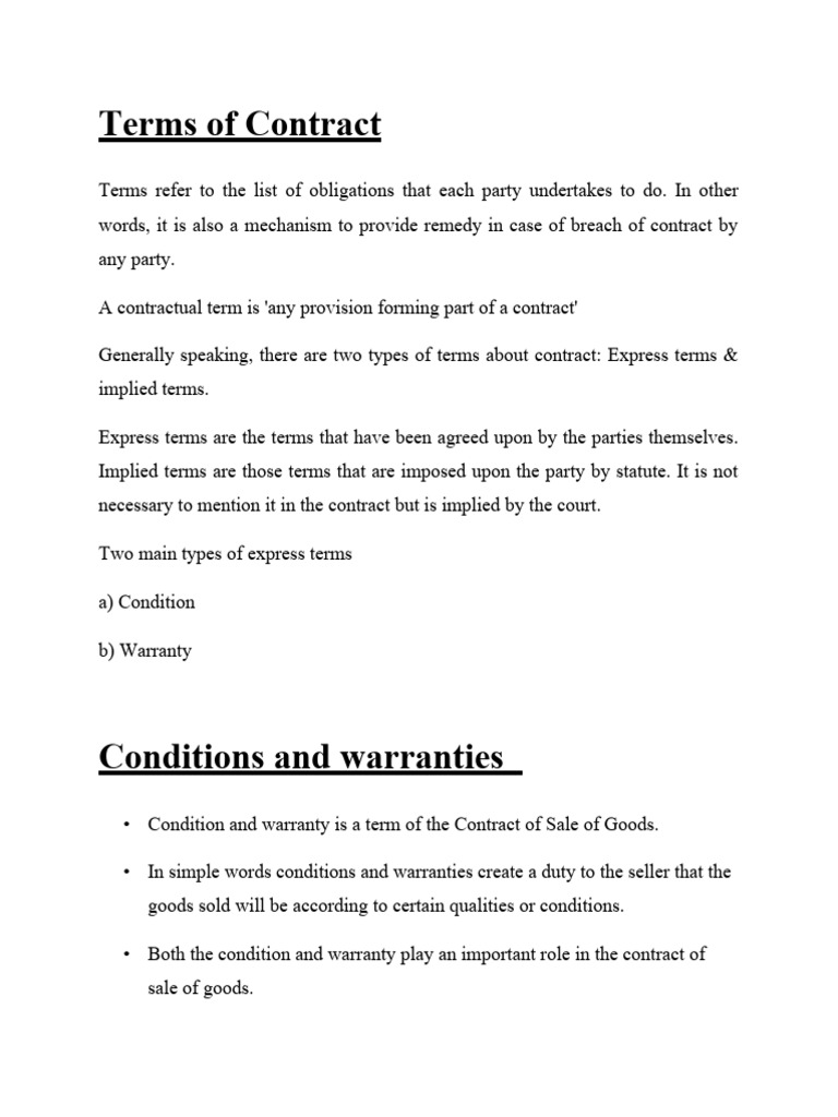 Chapter 5 Terms of Contract | PDF | Breach Of Contract | Parol Evidence ...