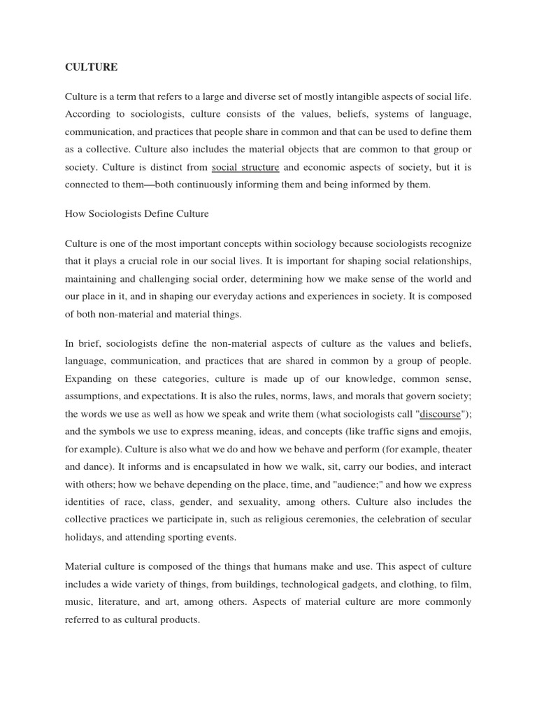 Culture And Society Pdf Sociology Society