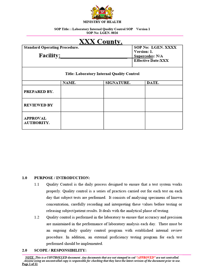 LGEN 0026 -Laboratory Internal Quality Control | PDF | Assay | Quality ...