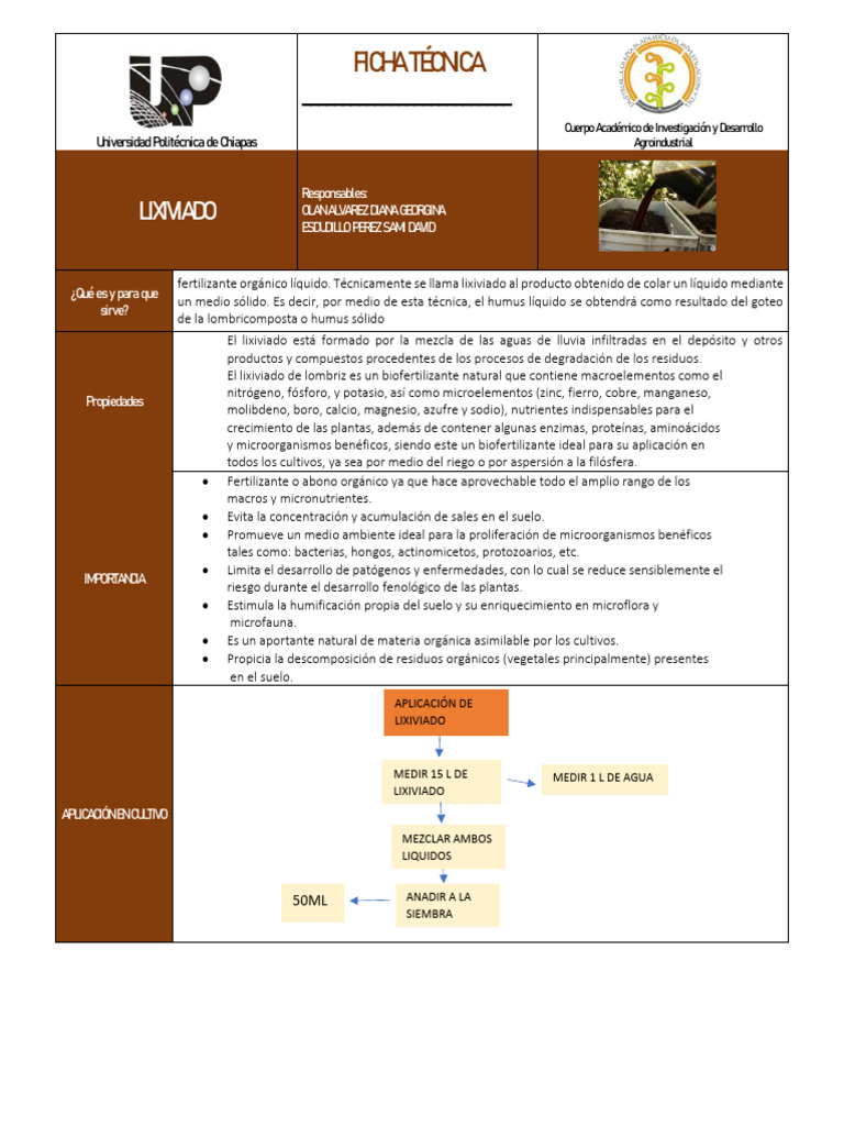 Ficha Técnica del Lixiviado de Lombriz | PDF | Fertilizante | Biología