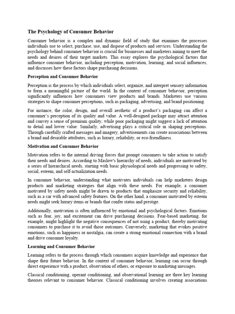 The Psychology of Consumer Behavior | PDF | Consumer Behaviour | Behavior