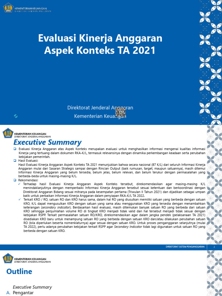 Evaluasi Kinerja Anggaran Aspek Konteks TA 2021: Direktorat Jenderal ...