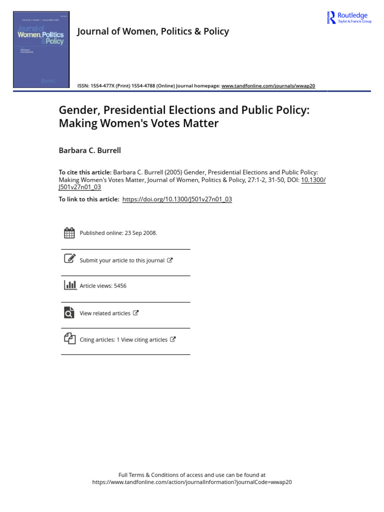Gender Presidential Elections and Public Policy Making Women S Votes ...