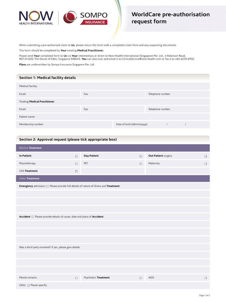 SG Worldcare Pre Authorisation | PDF | Patient | Insurance