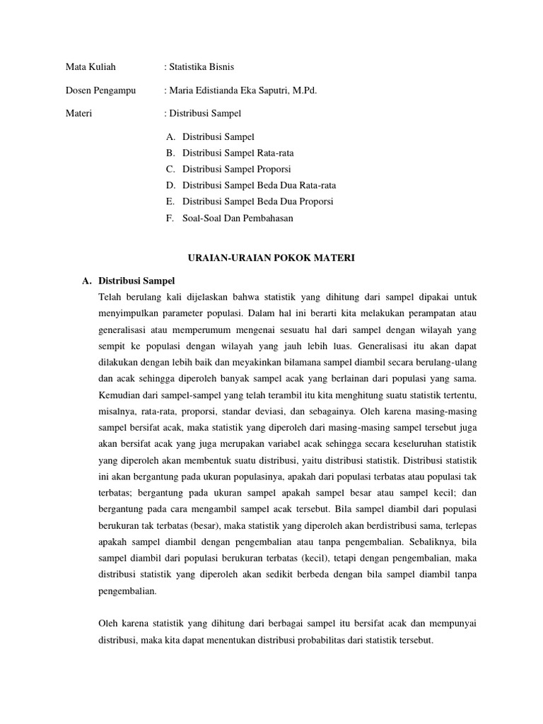 Distribusi Sampel | PDF | Metode & Bahan Ajar