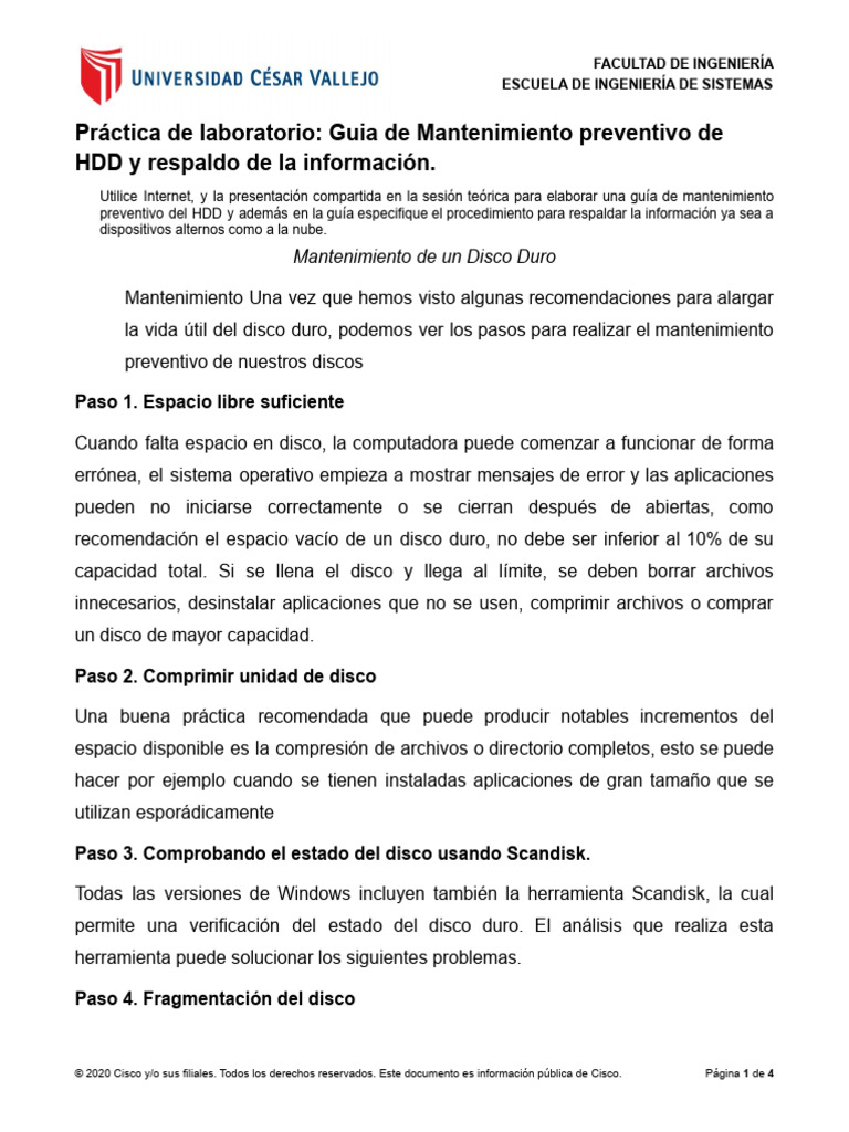 Practica 14.1 - Guia de Mantenimiento de HDD y Respaldo de La Informacion | PDF | Disco duro ...