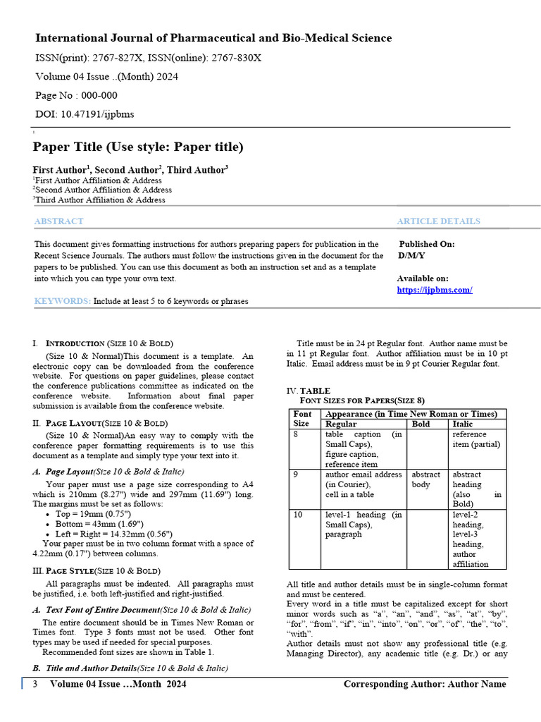 Manuscript Template | Download Free PDF | Page Layout | Paragraph