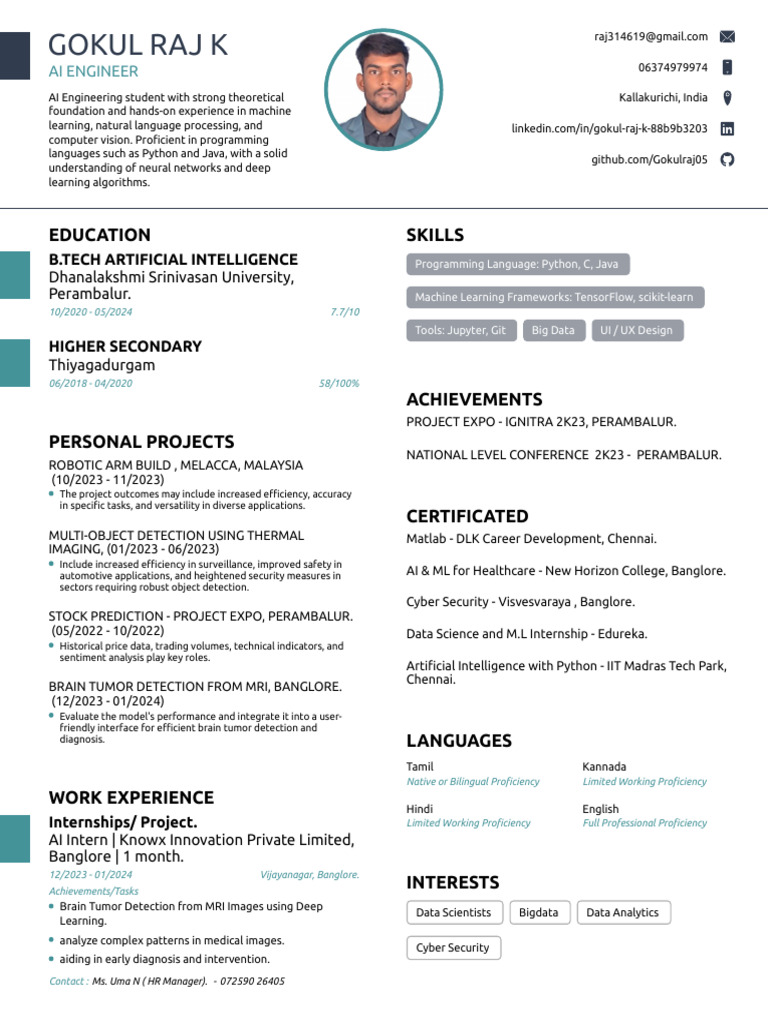 GOKUL's Resume (1) | PDF | Artificial Intelligence | Intelligence (AI) & Semantics