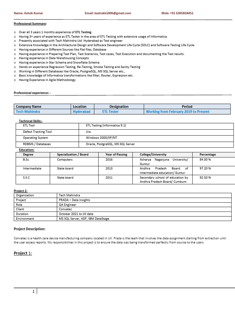 ETL Tester With 3 Years | PDF | Software Development Process | Postgre Sql ETL Tester With 3 Years | PDF | Software Development Process | Postgre Sql