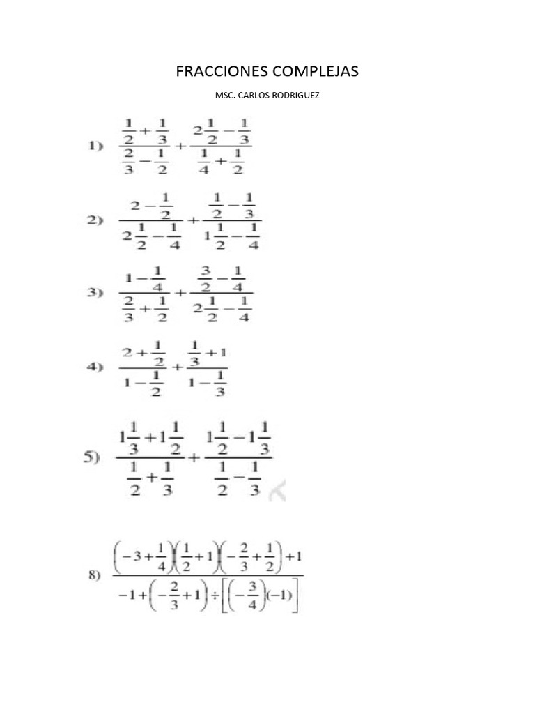 Taller 1 - Fracciones Complejas | PDF