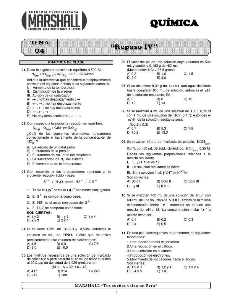 Quím. (04) Repaso Iv | PDF | Acetato | Redox