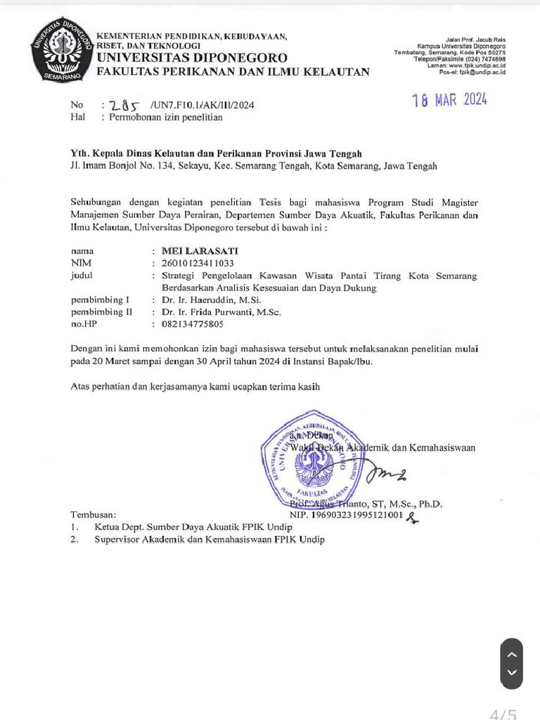 Surat Izin Penelitian_DKP | PDF