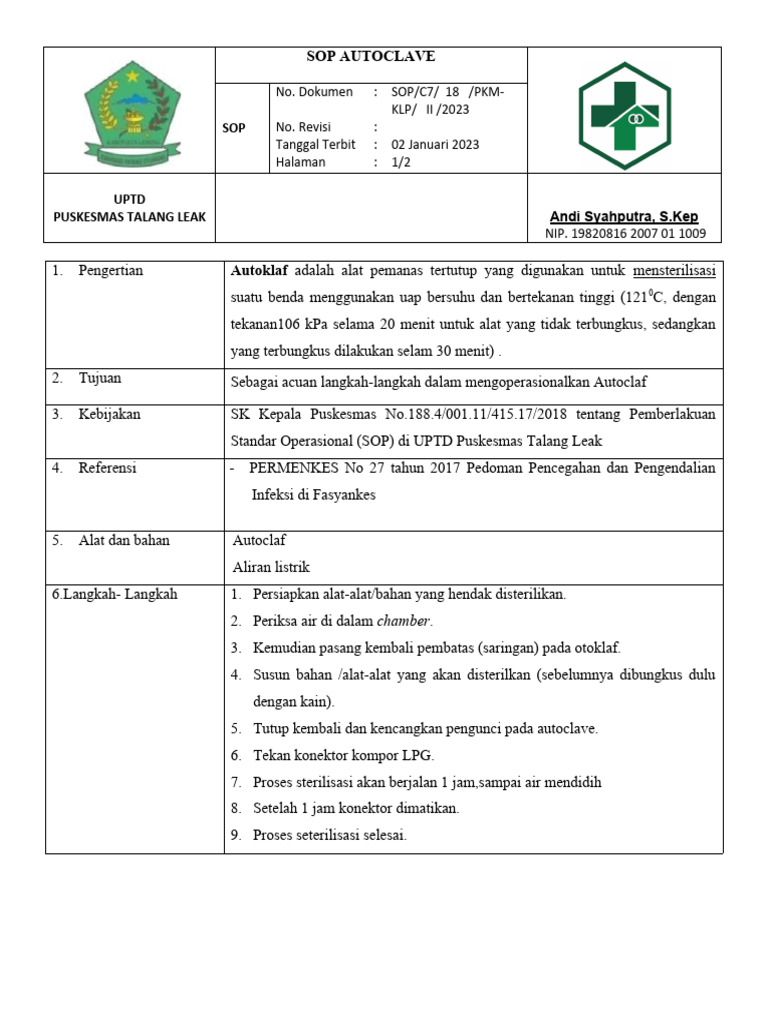 Sop Autoclave | PDF