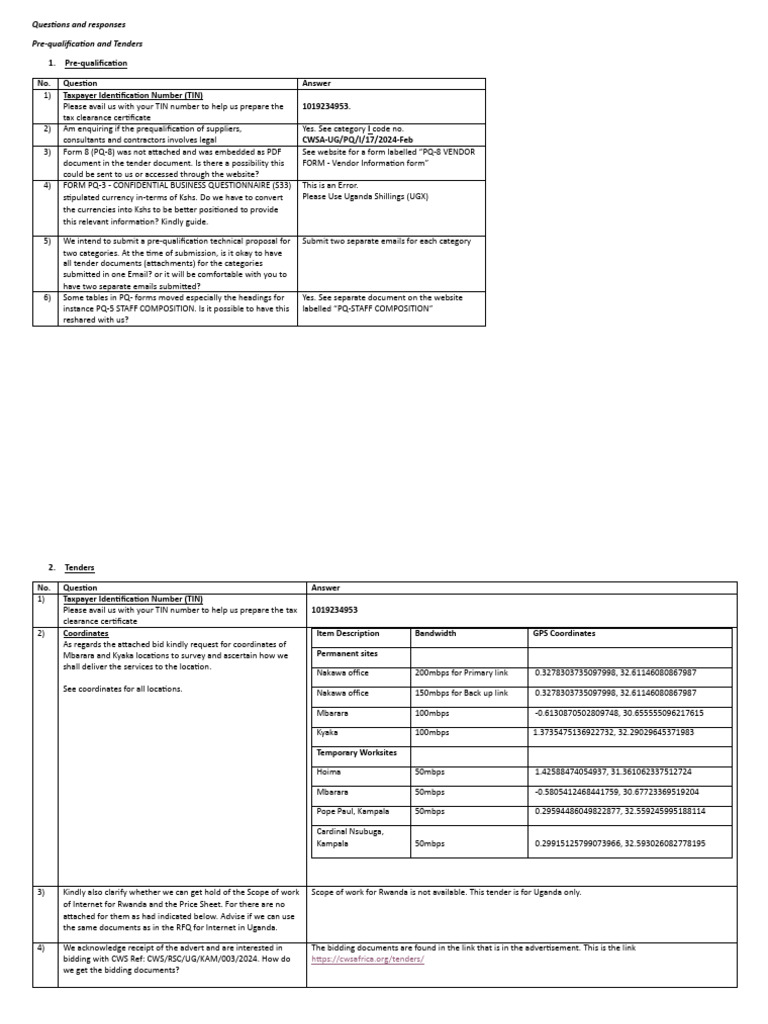 Pre-Qualification and Tender FAQs | PDF