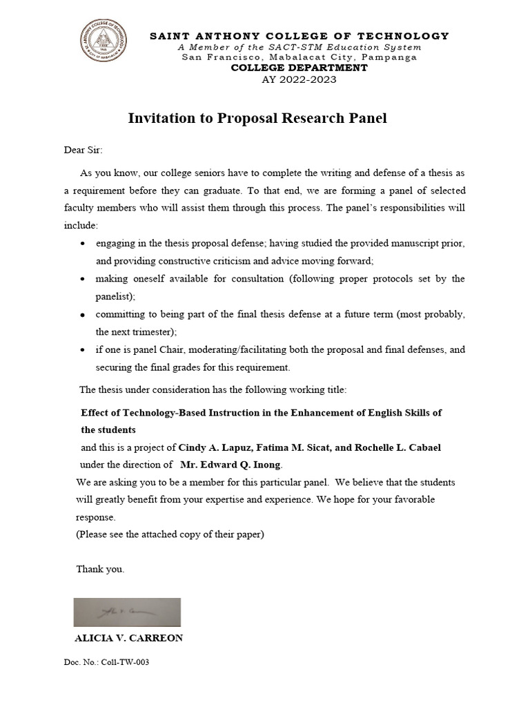 Invitation-to-Thesis-Proposal-Defense-Panel MAYLON M | PDF