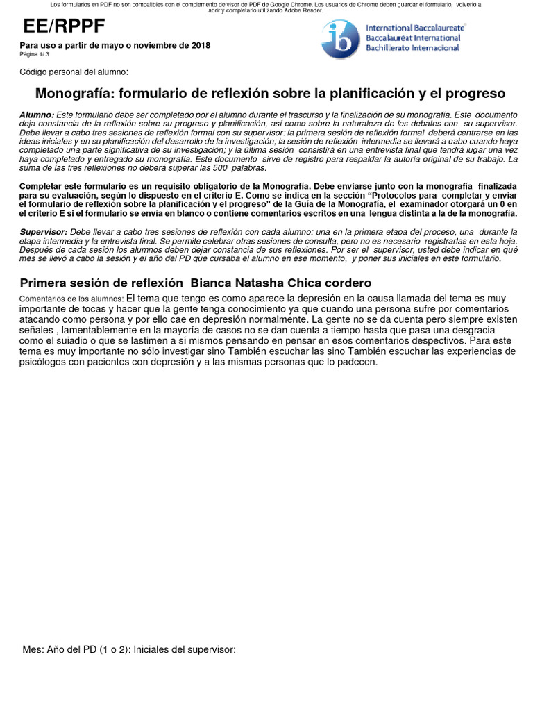 Formulario de Reflexión Sobre La Planificación y El Progreso. | PDF