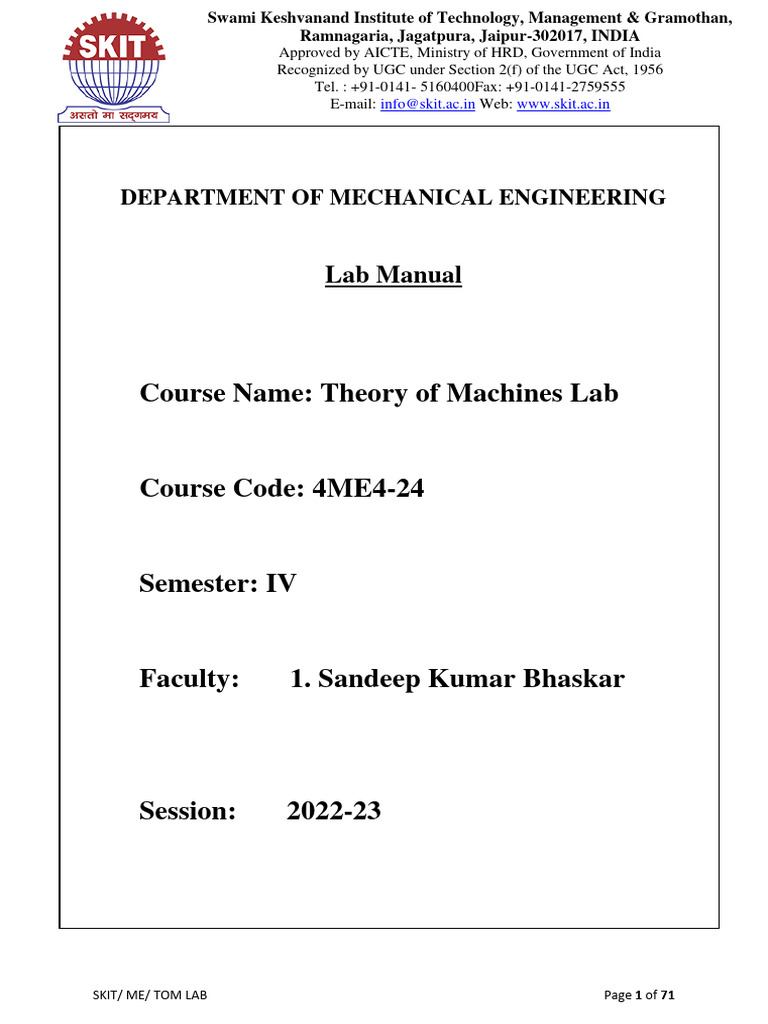 TOM Lab ManualS | PDF | Engineering | Engines