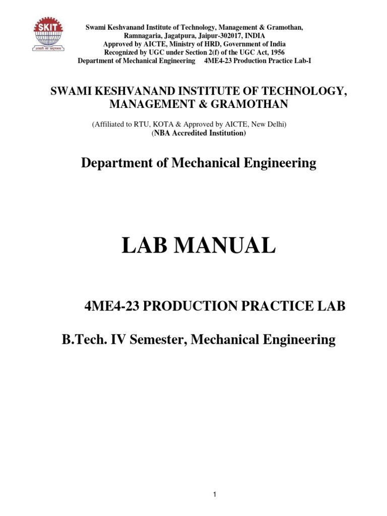 4ME4-23 - Production Practice Lab | PDF | Mechanical Engineering ...