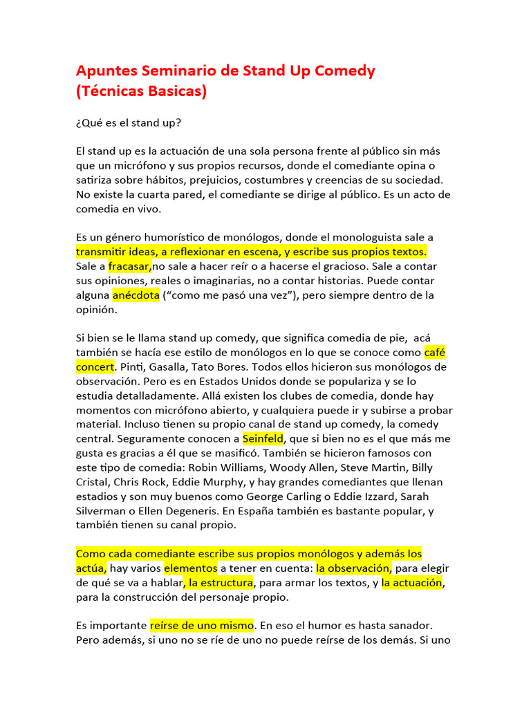 Técnicas Básicas de Stand Up Comedy | PDF | Comedia en vivo | Entretenimiento